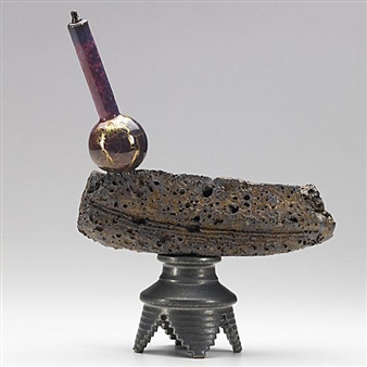 Adrian Saxe | sculptural vessel on attached stand (1985) | MutualArt