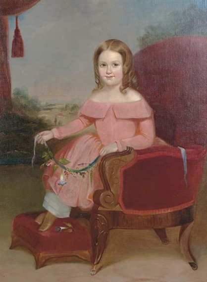 Charles Osgood | Portrait of a Young Girl in a Red Chair | MutualArt