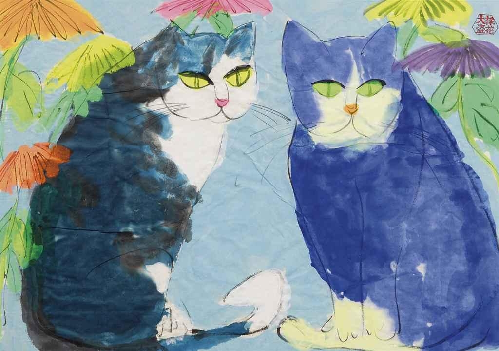 Walasse Ting | Two cats | MutualArt