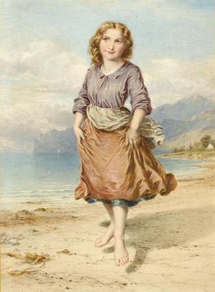 John Adam Houston | A girl on the beach (1876) | MutualArt