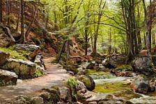 Peder Mork Monsted | A stream through the forest (1911) | MutualArt