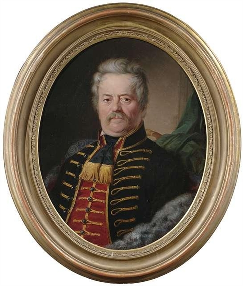 Anton Ebert | Portrait of a man wearing the uniform of a hussar | MutualArt