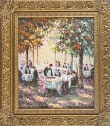 P. Arnoux | Cafe scene under the trees (20th Century) | MutualArt