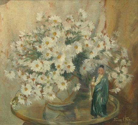 Emily I. Fern | STILL LIFE WITH DAISIES AND FIGURINE (1951) | MutualArt