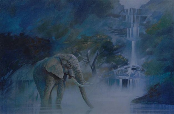 Mark Enslin | AN ELEPHANT AT A WATERFALL (1988) | MutualArt