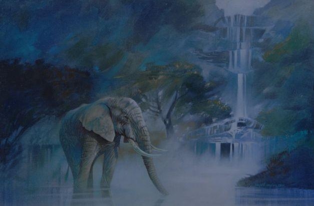 Mark Enslin | AN ELEPHANT AT A WATERFALL (1988) | MutualArt