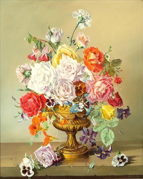 Peter F. Fuller | Still life of roses, clematis, morning glory ...