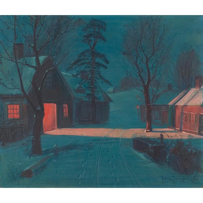 Svend Rasmussen Svendsen | Cabins at Night (Circa 1920) | MutualArt