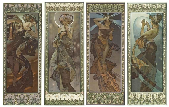 Alphonse Mucha | 4 works: Moonlight; Polar Star; Morning Star; Evening ...