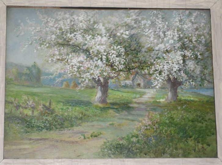 Verner Moore White | Two trees and a cottage in landscape | MutualArt