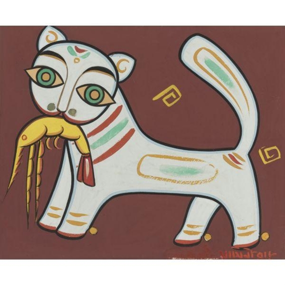 Jamini Roy | Untitled (Cat with Prawn) | MutualArt