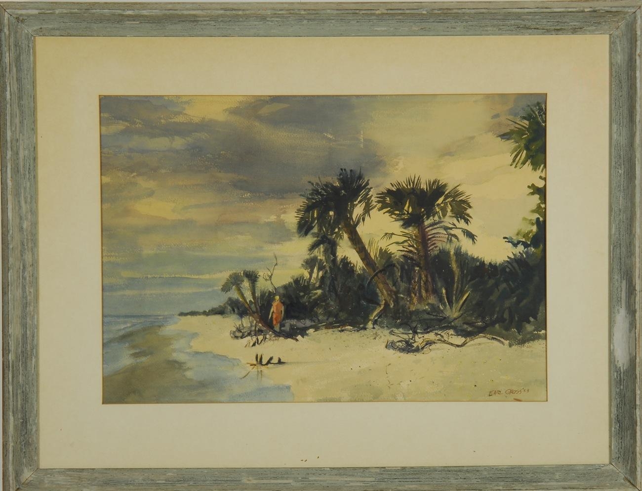 Earl Clifford Gross | Florida shore scene with figures (1953) | MutualArt