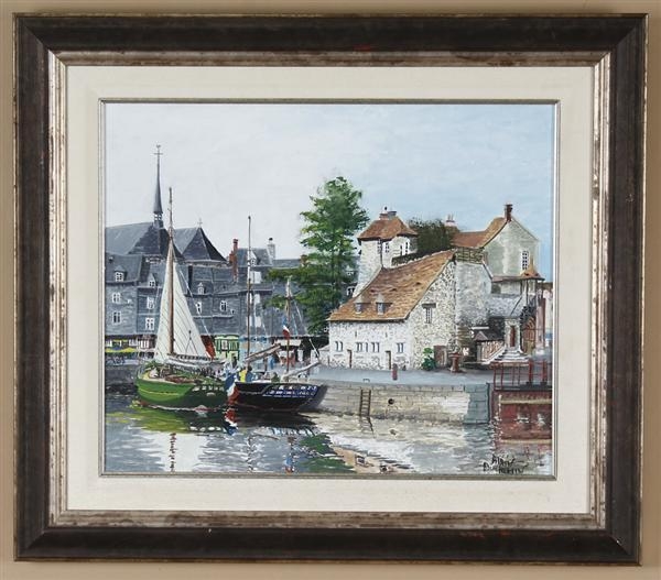 Alain Duchemin | Coastal town scene with boats (Late 20th Century ...