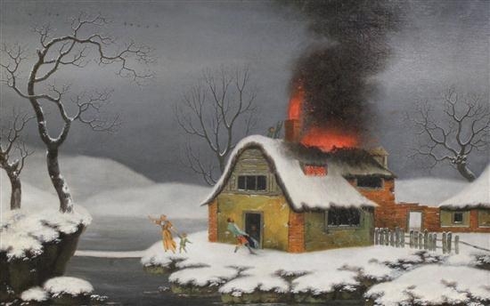George Smith | Burning cottage in winter | MutualArt