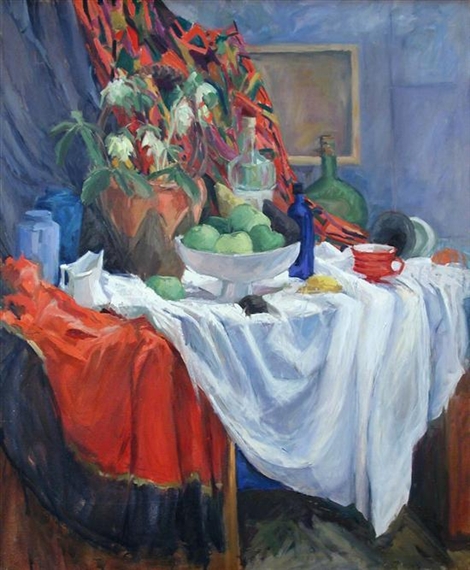 Annie Gunning | Still Life with Hellebore and Red Dress | MutualArt