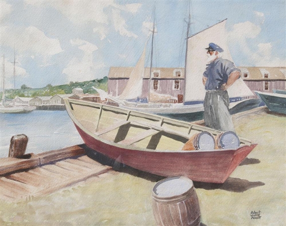 Robert Wesley Amick | Ship Captain Peering out at the Docks | MutualArt