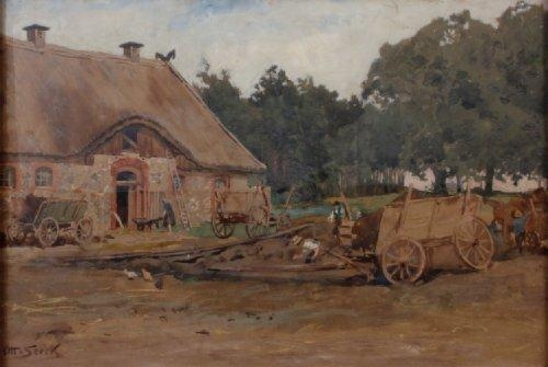Otto Seeck | A farmhouse scene with figures working in the field ...