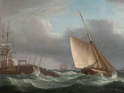 Thomas Whitcombe | A smart cutter running past a jetty in a heavy swell ...