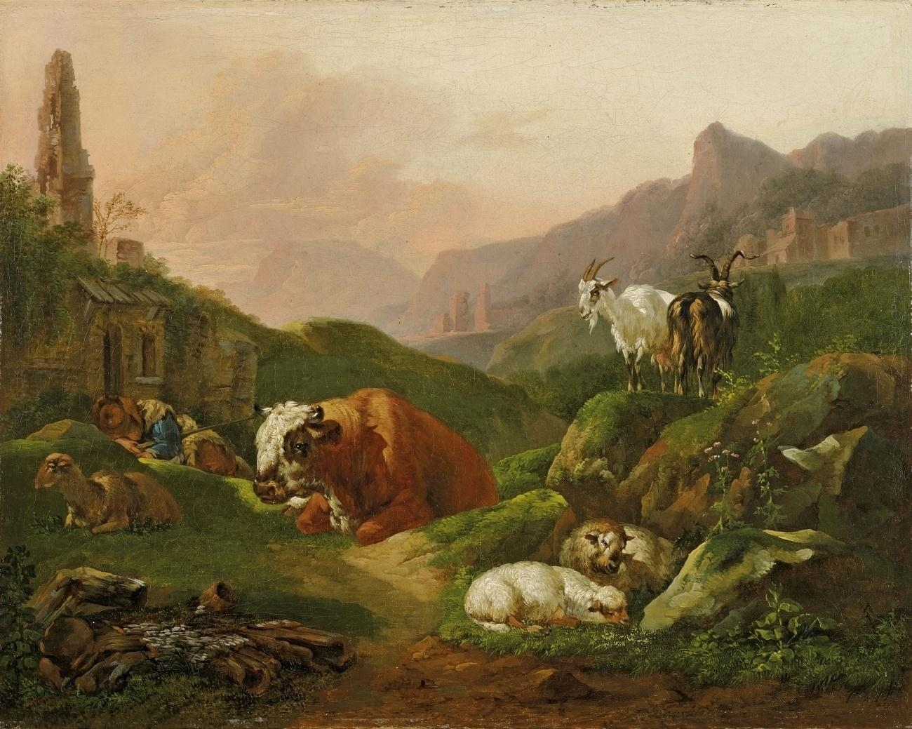 Johan Heinrich Roos | SOUTHERN LANDSCAPE WITH CATTLE AND SLEEPING ...