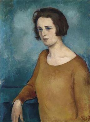 Joseph Floch | Portrait of a woman with ochre-coloured dress before a ...