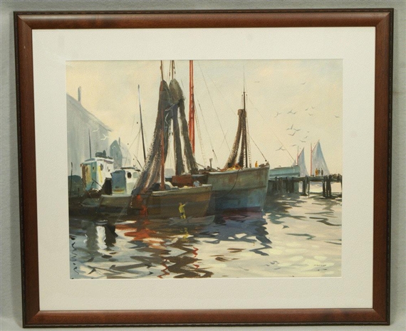John C. Pellew | Fishing Boats in Harbor | MutualArt