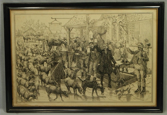 George E. Mcelroy | Men and Shepherd Gathered Outside a Tavern Toasting ...