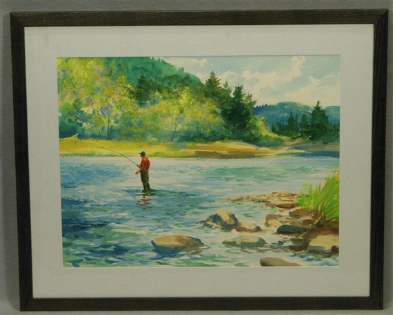 John C. Pellew | Fly Fisherman in Stream | MutualArt