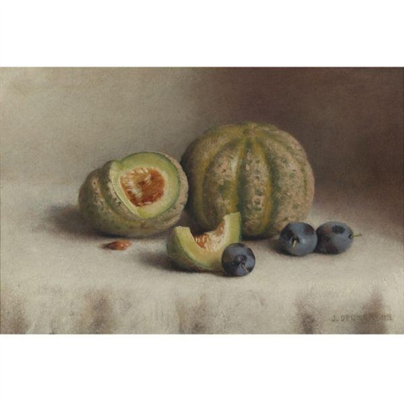 Joseph Decker | Still Life with Plums and Melons (1896) | MutualArt