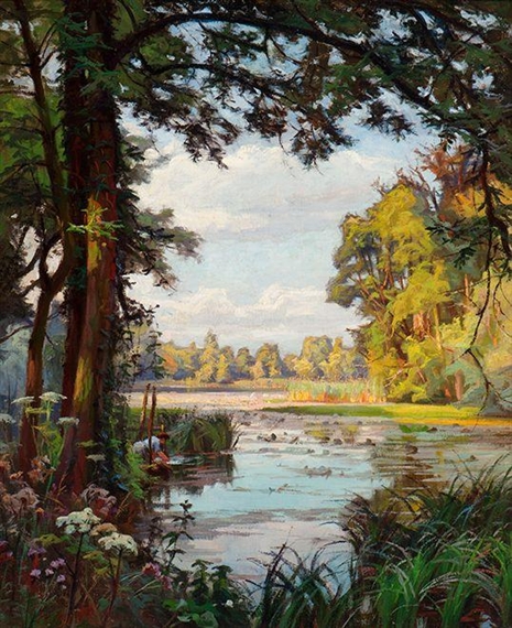 Henri Biva | Summer view of a forest fen | MutualArt