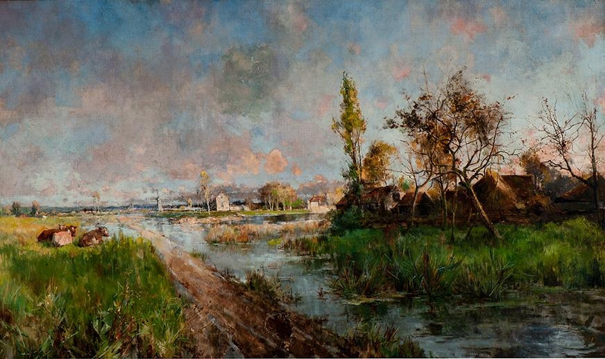 Robert William Arthur Rouse | Farm landscape with resting cows | MutualArt