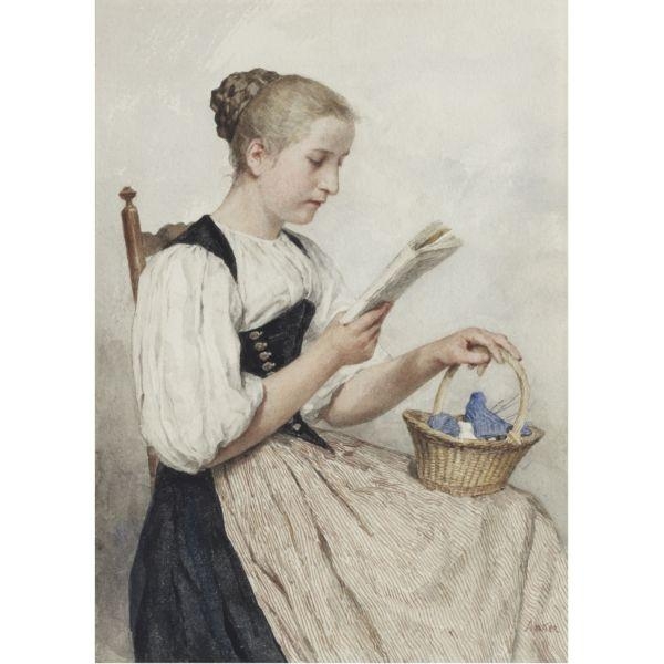 Albert Anker | Reading Girl | MutualArt
