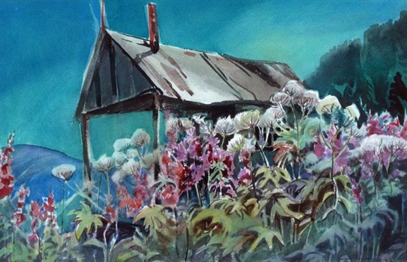 Janet Middleton | ALPINE WILDFLOWERS AND MOUNTAIN CABIN | MutualArt