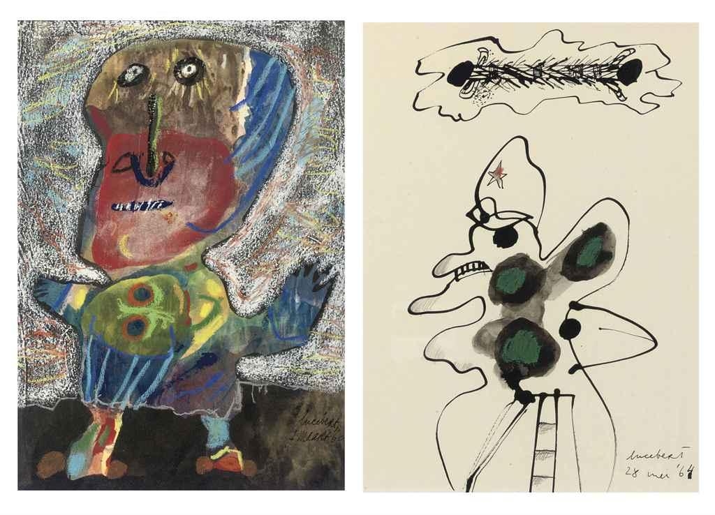 Lucebert | 2 works: (i) Personnage (ii) Untitled (1960 - 1964) | MutualArt