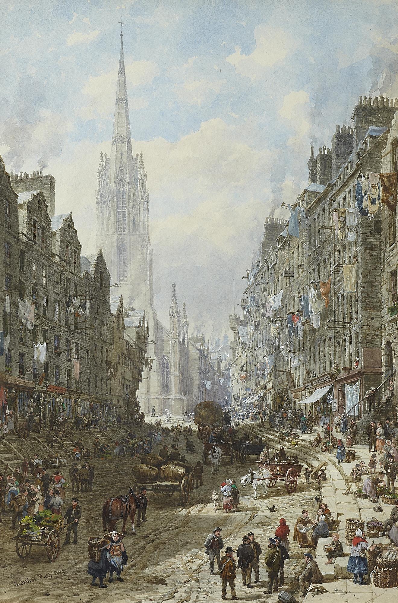 Louise Rayner | VIEW OF THE LAWNMARKET ON THE ROYAL MILE, EDINBURGH ...