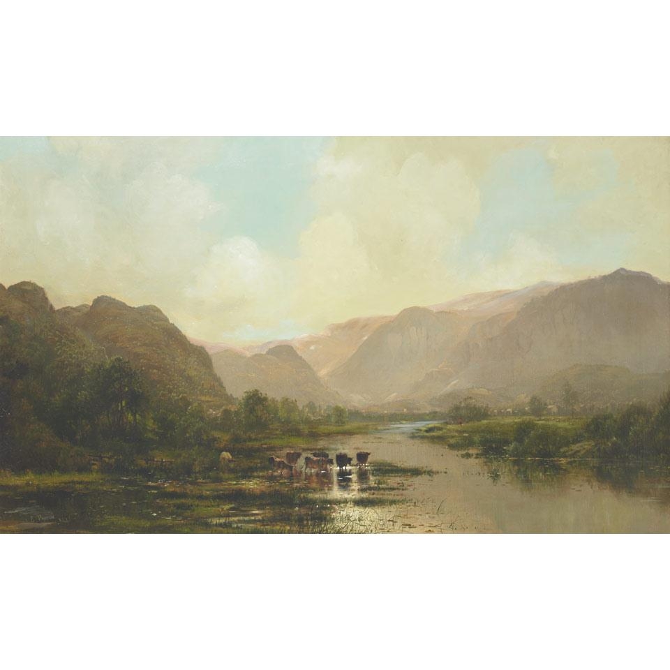 Ernest Parton | MOUNTAINOUS VISTA WITH CATTLE AND FIELDWORKERS IN THE ...