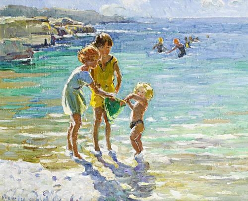 Dorothea Sharp | Children playing on the rocks with gulls | MutualArt
