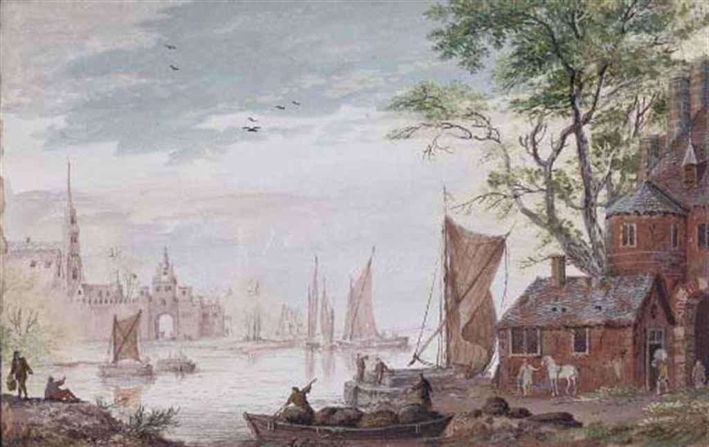 Abraham Rademaker | View of a walled town on an estuary | MutualArt