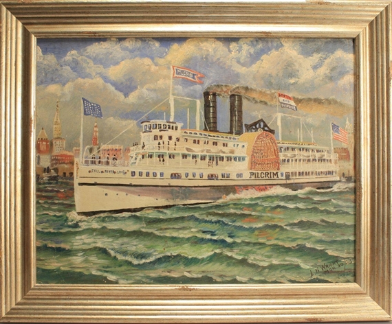 L. H. Wright | The Fall River Line Side-Wheeler Pilgrim | MutualArt