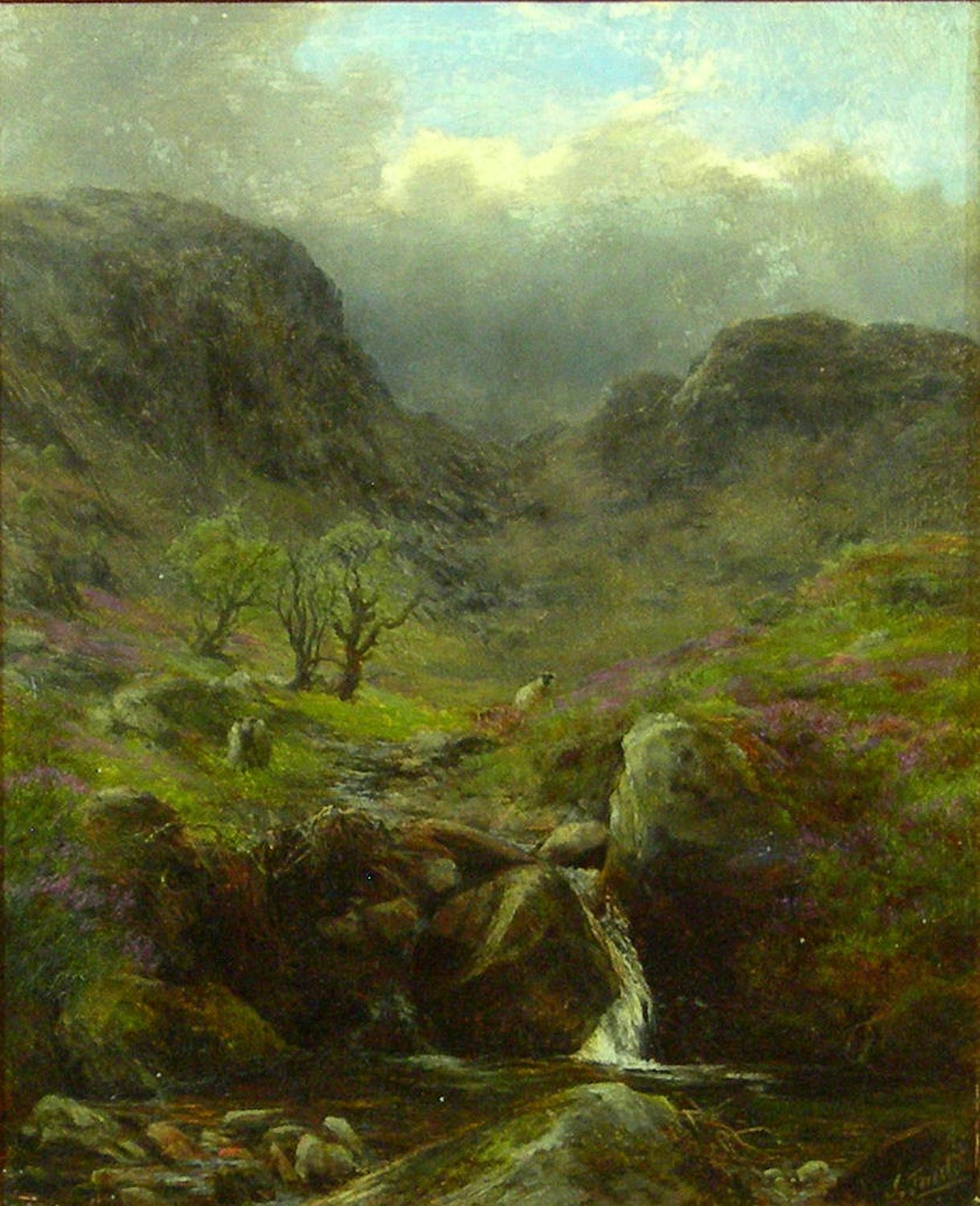 James Faed Jr. | SHEEP ABOVE A HIGHLAND BROOK | MutualArt