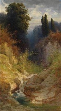 Traugott Hermann Rüdisühli | Woodland Landscape with Running Stream ...