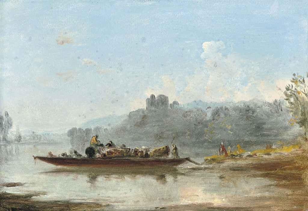 William George Jennings | A river landscape with figures loading a ...