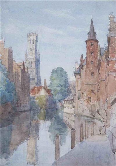 Henry Charles Brewer | 2 works: The belfry, Bruges viewed from the ...