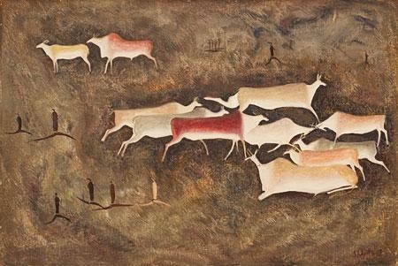 Simon Moroke Lekgetho | Rock art with hunters & antelope (1969) | MutualArt