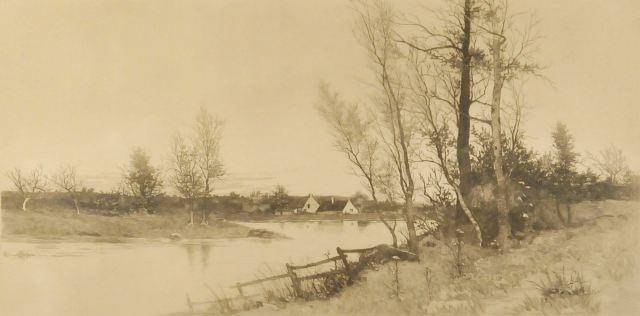 Alfred J. Haller | Landscape with River and Stone-Chimneyed Cottage ...