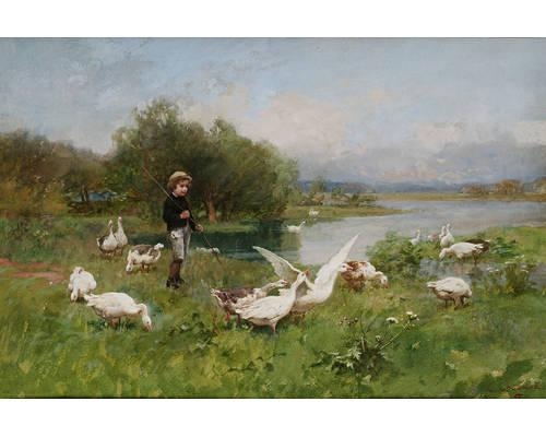 Luigi Chialiva | Young boy tending geese | MutualArt