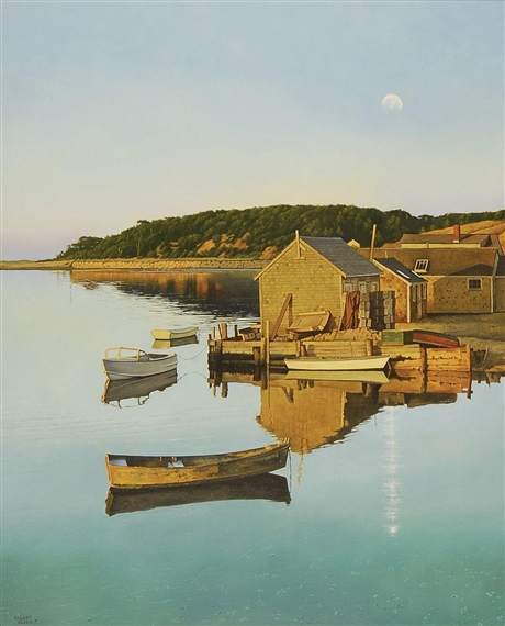 Robert Roark | Moonlight over the harbor | MutualArt