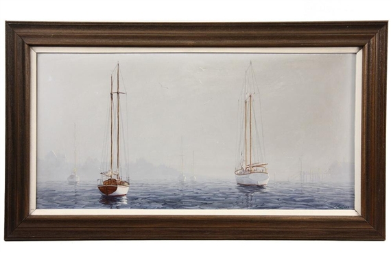 Charles R. Selmi | Sailboats Moored in Fog | MutualArt