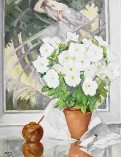 Rose Brigid Ganly | WHITE PETUNIAS AND PICTURE (1993) | MutualArt
