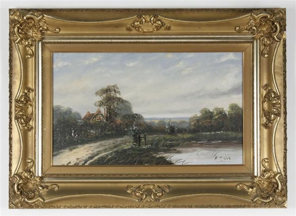 E. Cole | Country landscape with river and cottage (19th Century ...