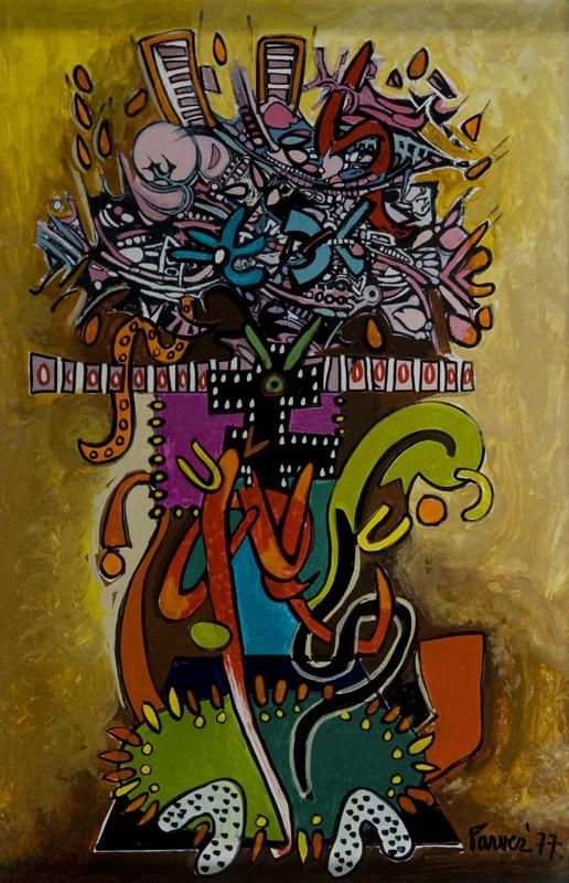 Ahmed Parvez | Abstract composition with black birds and minaret at top ...